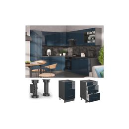 VICCO Schubladenunterschrank Fame-Line Anthrazit Dunkelblau Hochglanz 50 cm mit Arbeitsplatte Anthrazit