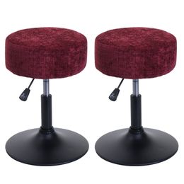 2er-Set Hocker MCW-C22, Sitzhocker, h&ouml;henverstellbar drehbar &Oslash; 37cm Stoff Chenille (465g/m&sup2;) MVG ~ bordeaux