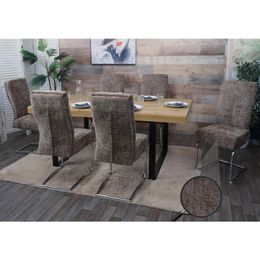 6er-Set Esszimmerstuhl MCW-G56, K&uuml;chenstuhl Freischwinger Stuhl Lehnstuhl, Metall Stoff/Textil Chenille ~ braun