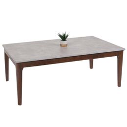 Couchtisch MCW-M55, Beistelltisch Sofatisch Massiv-Holz HDF Laminat Melamin 46x120x70cm Beton-Optik braune Beine