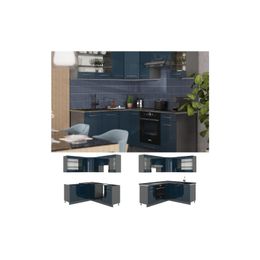 VICCO Eckk&uuml;che Fame-Line Anthrazit Dunkelblau Hochglanz 160 x 190 cm mit Arbeitsplatte Eiche