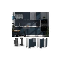 VICCO Sp&uuml;lenunterschrank Fame-Line Wei&szlig; Dunkelblau Hochglanz 80 cm mit Arbeitsplatte Wei&szlig;-Marmor