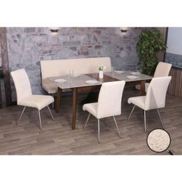 Esszimmer-Set MCW-G55, 4er-Set Stuhl + Sitzbank 180cm, Edelstahl geb&uuml;rstet Stoff/Textil Chenille ~ creme