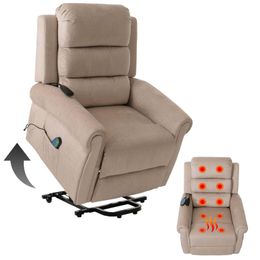 Fernsehsessel MCW-K63, Relaxsessel, Liegefunktion Aufstehhilfe Massage Heizfunktion, Stoff 220g/m&sup2; Chenille ~ creme