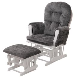 Relaxsessel MCW-C76, Schaukelstuhl Schwingstuhl mit Hocker Stoff Chenille (465g/m&sup2;) &Ouml;ko-Tex ~ dunkelgrau, Gestell wei&szlig;