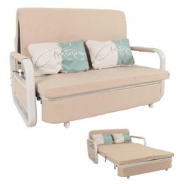 Schlafsofa MCW-M83, Schlafcouch Couch Sofa, Schlaffunktion Bettkasten Liegefl&auml;che, 130x185cm ~ Stoff/Textil beige