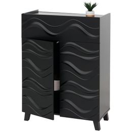 Kommode MCW-N86, Schrank Sideboard Anrichte, 3D-Wellen-Design Push-to-open T&uuml;ren 107x76x36cm ~ schwarz