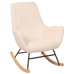 Schaukelstuhl MCW-N13, Schwingstuhl Relaxsessel Fernsehsessel, Massiv-Holz Metall Stoff/Textil 320g/m&sup2; ~ creme