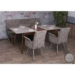 Esszimmer-Set MCW-G55, 2er-Set Stuhl mit Armlehne+Sitzbank 180cm, Edelstahl geb&uuml;rstet Stoff/Textil Chenille ~ dunkelgrau