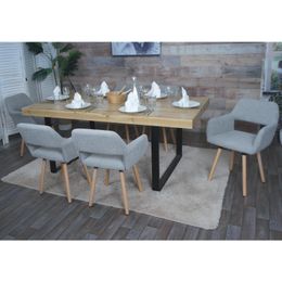 MCW 6er-Set Esszimmerstuhl MWC-A50 II, Stuhl K&uuml;chenstuhl Polsterstuhl, Holz Stoff/Textil Boucl&eacute; (450g/m&sup2;) MVG ~ grau