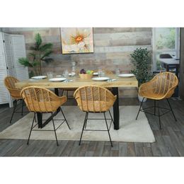 6er-Set Esszimmerstuhl MCW-M28, K&uuml;chenstuhl Korbstuhl Rattansessel Rattanstuhl Stuhl, Kubu Rattan Metall