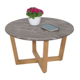 Couchtisch MCW-M61, Beistelltisch Sofatisch, Massiv-Holz HDF Laminat Melamin &Oslash;80cm, Marmor/Stein-Optik helles Gestell