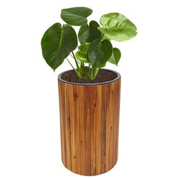 Pflanzkasten MCW-L24, Pflanzk&uuml;bel Blumentopf Blumenkasten, rund 50x34cm Outdoor Akazie Holz MVG-zertifiziert, braun