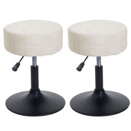 2er-Set Hocker MCW-C22, Sitzhocker, h&ouml;henverstellbar drehbar &Oslash; 37cm Stoff Chenille (465g/m&sup2;) MVG ~ creme-wei&szlig;