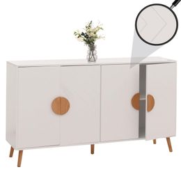 Sideboard MCW-N89, Kommode Schrank Highboard Anrichte, Fischgr&auml;tenmuster Melamin Holz, 88x150x40cm ~ wei&szlig;