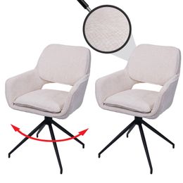 2er-Set Esszimmerstuhl MCW-N74, K&uuml;chenstuhl, drehbar Auto-Return, Stoff Chenille (490g/m&sup2;) &Ouml;ko-Tex ~ creme