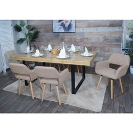 6er-Set Esszimmerstuhl MCW-A50 II, Stuhl K&uuml;chenstuhl Polsterstuhl, Holz Stoff/Textil Boucl&eacute; (450g/m&sup2;) MVG ~ taupe