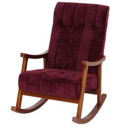 Schaukelstuhl MCW-K10, Relaxsessel, Holz MVG Stoff/Textil Chenille (465g/m&sup2;) ~ bordeaux, Gestell Walnuss-Optik