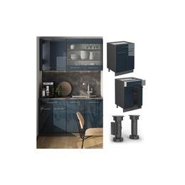 VICCO Schubunterschrank Fame-Line Anthrazit Dunkelblau Hochglanz 60 cm mit Arbeitsplatte Anthrazit