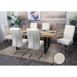 6er-Set Esszimmerstuhl MCW-G56, K&uuml;chenstuhl Freischwinger Stuhl Lehnstuhl, Metall Stoff/Textil Chenille ~ creme