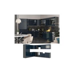 VICCO Eckk&uuml;che Fame-Line Anthrazit Dunkelblau Hochglanz 257x347 cm mit Arbeitsplatte Anthrazit