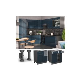 VICCO Schubunterschrank Fame-Line Anthrazit Dunkelblau Hochglanz 80 cm mit Arbeitsplatte Eiche