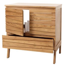 Teak-Waschbeckenunterschrank MCW-M73, Waschtisch Schrank, hochwertiges B-Grade-Teak (Kernholz, 20-30 Jahre), 87x81x56cm