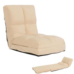 Bodensessel MCW-N45, Schlafsessel Klappsessel Funktionssessel, Schlaffunktion faltbar Stahlrahmen Samt ~ beige
