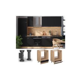 VICCO Herdumbauschrank Fame-Line Eiche Schwarz gestreift 60 cm mit Arbeitsplatte Anthrazit
