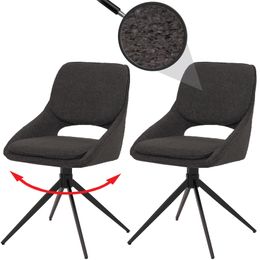 2er-Set Esszimmerstuhl MCW-N73, K&uuml;chenstuhl, drehbar Auto-Return, Stoff/Textil Boucle (540g/m&sup2;) &Ouml;ko-Tex ~ dunkelgrau