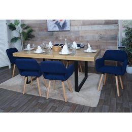 6er-Set Esszimmerstuhl MCW-A50 II, Stuhl K&uuml;chenstuhl Polsterstuhl, Holz Stoff/Textil Cord (400g/m&sup2;) MVG ~ blau