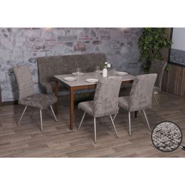 Esszimmer-Set MCW-G55, 4er-Set Stuhl + Sitzbank 160cm, Edelstahl geb&uuml;rstet Stoff/Textil Chenille ~ dunkelgrau