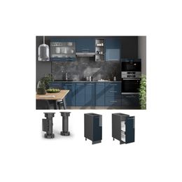 VICCO Apothekerunterschrank Fame-Line Anthrazit Dunkelblau Hochglanz 30 cm mit Arbeitsplatte Wei&szlig;-Marmor