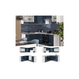 VICCO Eckk&uuml;che Fame-Line Wei&szlig; Dunkelblau Hochglanz 160 x 190 cm mit Arbeitsplatte Anthrazit