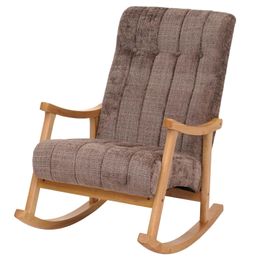 Schaukelstuhl MCW-K10, Relaxsessel, Holz MVG Stoff/Textil Chenille (465g/m&sup2;) ~ braun, Gestell natur