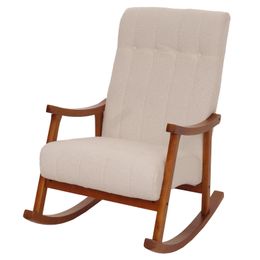 Schaukelstuhl MCW-K10, Relaxsessel, Holz MVG Stoff/Textil Boucl&eacute; (450g/m&sup2;) ~ beige, Gestell Walnuss-Optik