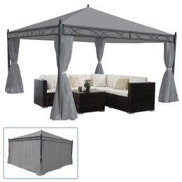 MCW Pergola Calpe, Garten Pavillon, stabiles 7cm-Gestell mit Seitenwand ~ hellgrau 4x4m