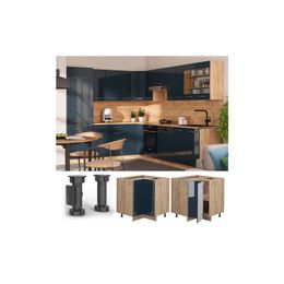 VICCO Eckunterschrank Fame-Line Eiche Dunkelblau Hochglanz 87 cm mit Arbeitsplatte Eiche
