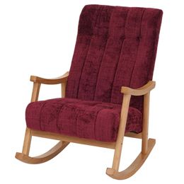 Schaukelstuhl MCW-K10, Relaxsessel, Holz MVG Stoff/Textil Chenille (465g/m&sup2;) ~ bordeaux, Gestell natur