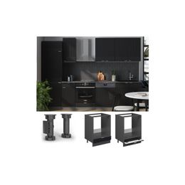VICCO Herdumbauschrank Fame-Line Anthrazit Schwarz gestreift 60 cm mit Arbeitsplatte Anthrazit