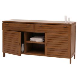 Teak-Waschbeckenunterschrank MCW-M87, Waschtisch Schrank, hochwertiges B-Grade-Teak (Kernholz, 20-30 Jahre), 80x150x40cm