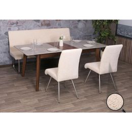 Esszimmer-Set MCW-G55, 2er-Set Stuhl + Sitzbank 180cm, Edelstahl geb&uuml;rstet Stoff/Textil Chenille ~ creme