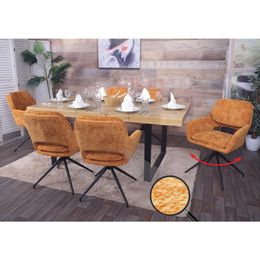 6er-Set Esszimmerstuhl MCW-N74, K&uuml;chenstuhl, drehbar Auto-Return, Stoff Chenille (490g/m&sup2;) &Ouml;ko-Tex ~ ocker-gelb