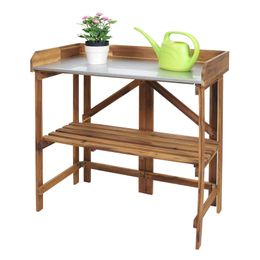 Pflanztisch MCW-L18, G&auml;rtnertisch Blumentisch Pflanzregal, zusammenklappbar Outdoor Akazie Holz MVG-zertifiziert, braun