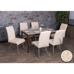 6er-Set Esszimmerstuhl MCW-G55, K&uuml;chenstuhl Lehnstuhl, Edelstahl geb&uuml;rstet Stoff/Textil Chenille &Ouml;ko-Tex ~ creme