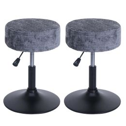 2er-Set Hocker MCW-C22, Sitzhocker, h&ouml;henverstellbar drehbar &Oslash; 37cm Stoff Chenille (465g/m&sup2;) MVG ~ dunkelgrau