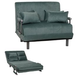 Schlafsessel MCW-K29, Klappsessel Schlafsofa G&auml;stebett, Liegefl&auml;che 190x100cm, Stoff Chenille (370g/m&sup2;) ~ blau-gr&uuml;n