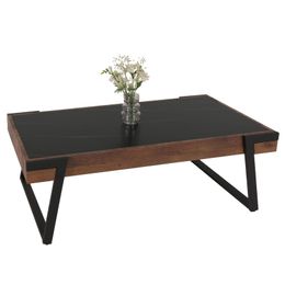 Couchtisch MCW-L89, Sofatisch Wohnzimmertisch, Eisen 43x120x64cm Sinterstein Marmor-Optik schwarz Holz dunkelbraun