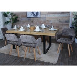 6er-Set Esszimmerstuhl MCW-A50 II, K&uuml;chenstuhl Polsterstuhl, Holz Stoff/Textil Chenille (465g/m&sup2;) MVG ~ braun