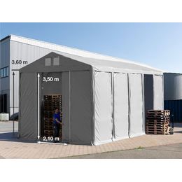TOOLPORT 5x10 m Lagerzelt, PVC-Plane, grau, mit Bodenrahmen, mit Statik (Erduntergrund) - (93789)